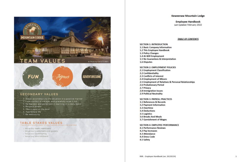 Employee Handbook – Keweenaw Mountain Lodge