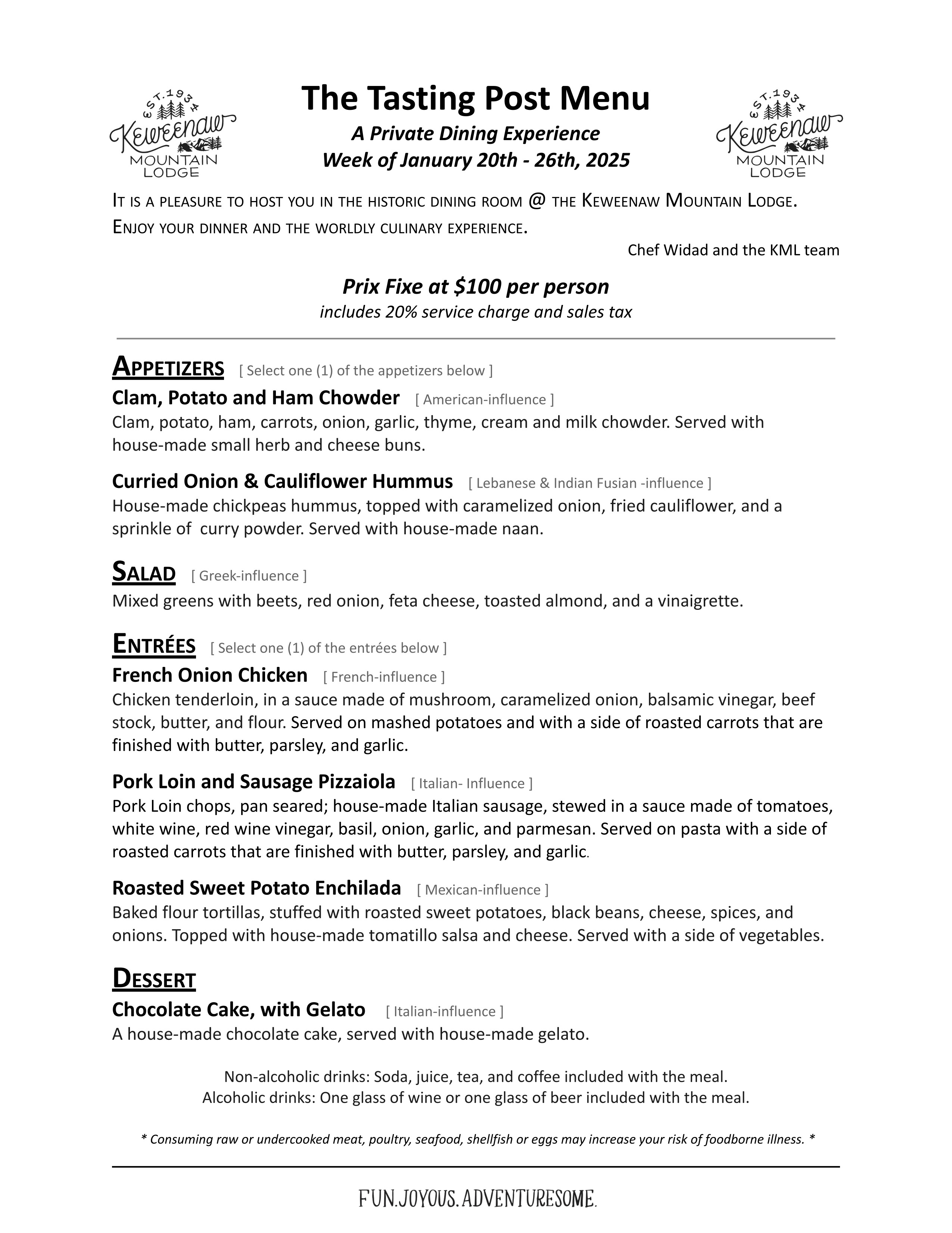 Dinner Menu – Week of 2025-01-20 FINAL – Keweenaw Mountain Lodge